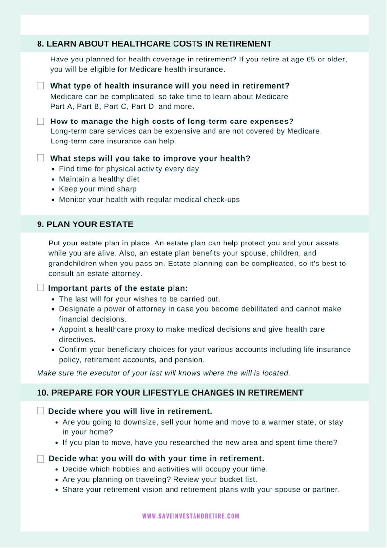 Retirement Planner, Retirement Checklist, Financial Planner Checklist ...