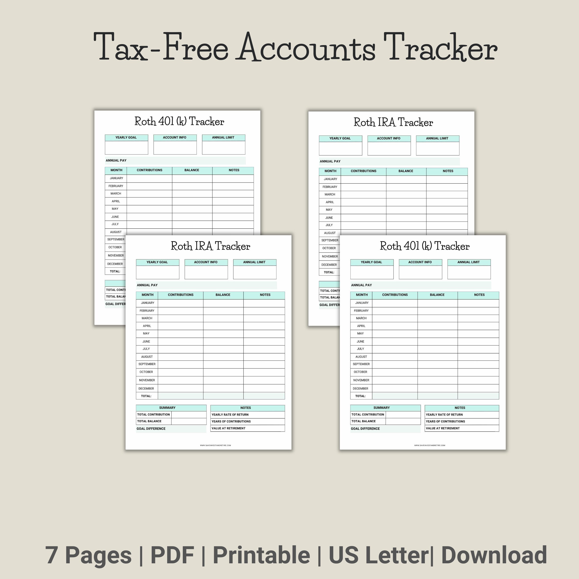 Retirement Accounts, 401(k) Tracker, IRA Tracker, Roth IRA Tracker ...