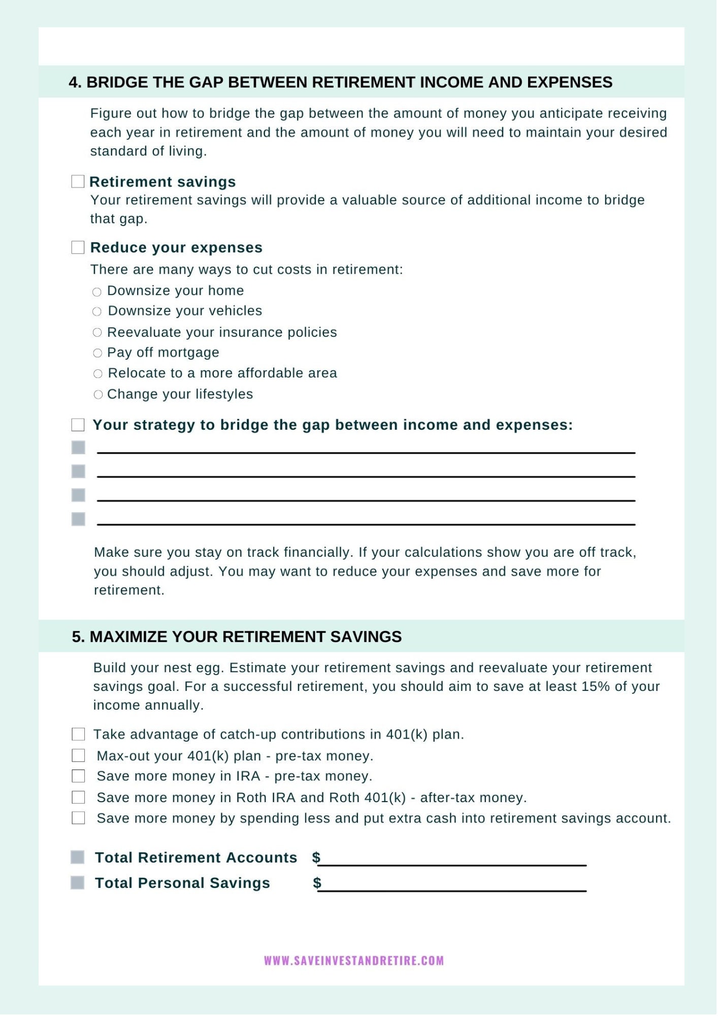 Retirement Planner, Retirement Checklist, Financial Planner Checklist ...