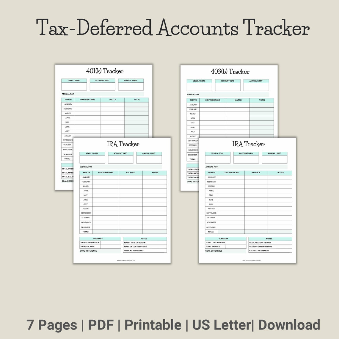 Retirement Accounts, 401(k) Tracker, IRA Tracker, Roth IRA Tracker ...