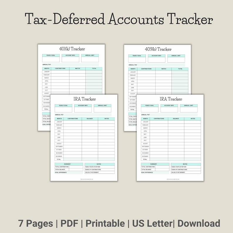 Retirement Accounts, 401(k) Tracker, IRA Tracker, Roth IRA Tracker ...