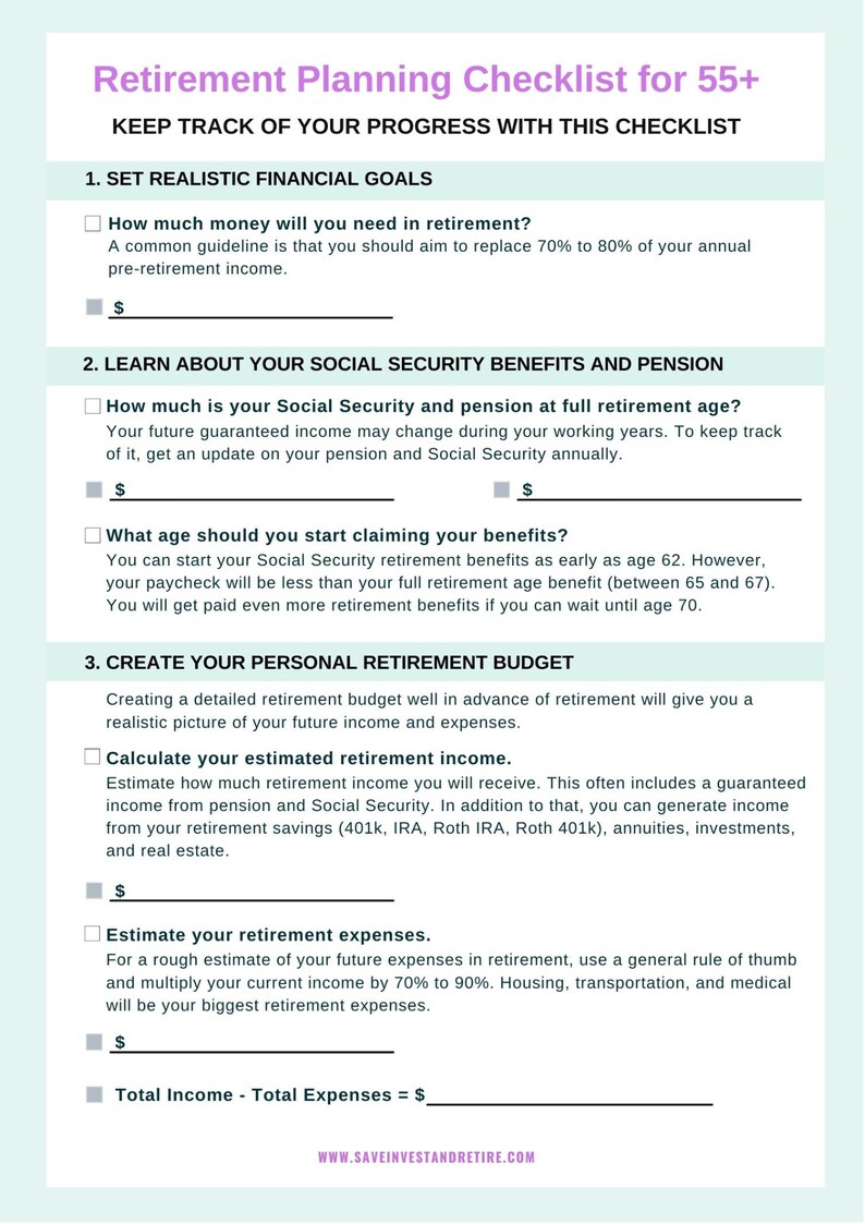 Retirement Planner, Retirement Checklist, Financial Planner Checklist ...
