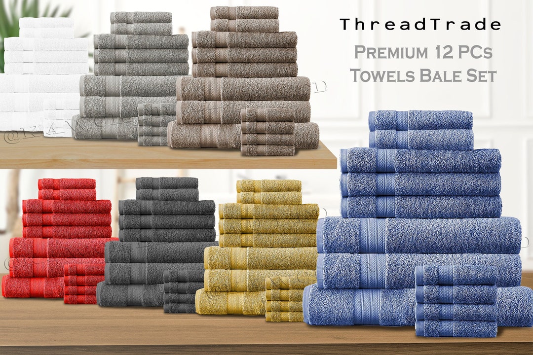 Premium 12 Pcs Towels Bale Set Cotton Bath Hand Washcloths Guest Towels ...