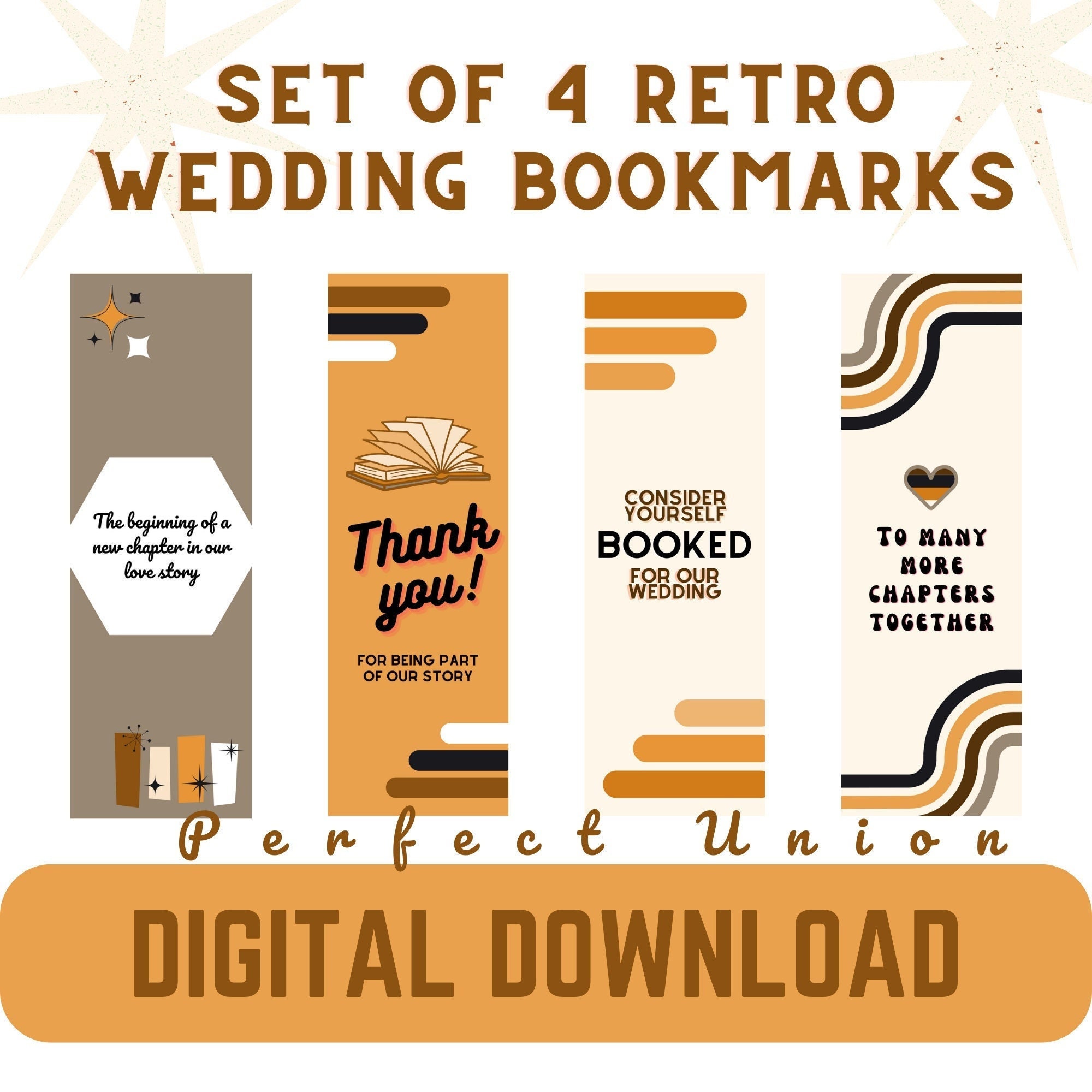 Retro Wedding Bookmarks, Set of 4, Digital Bookmarks to Download - Etsy