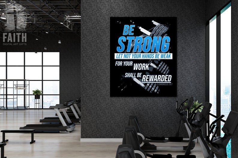 Christian Gym Motivation Print – Be Strong Bible Verse (digital ...