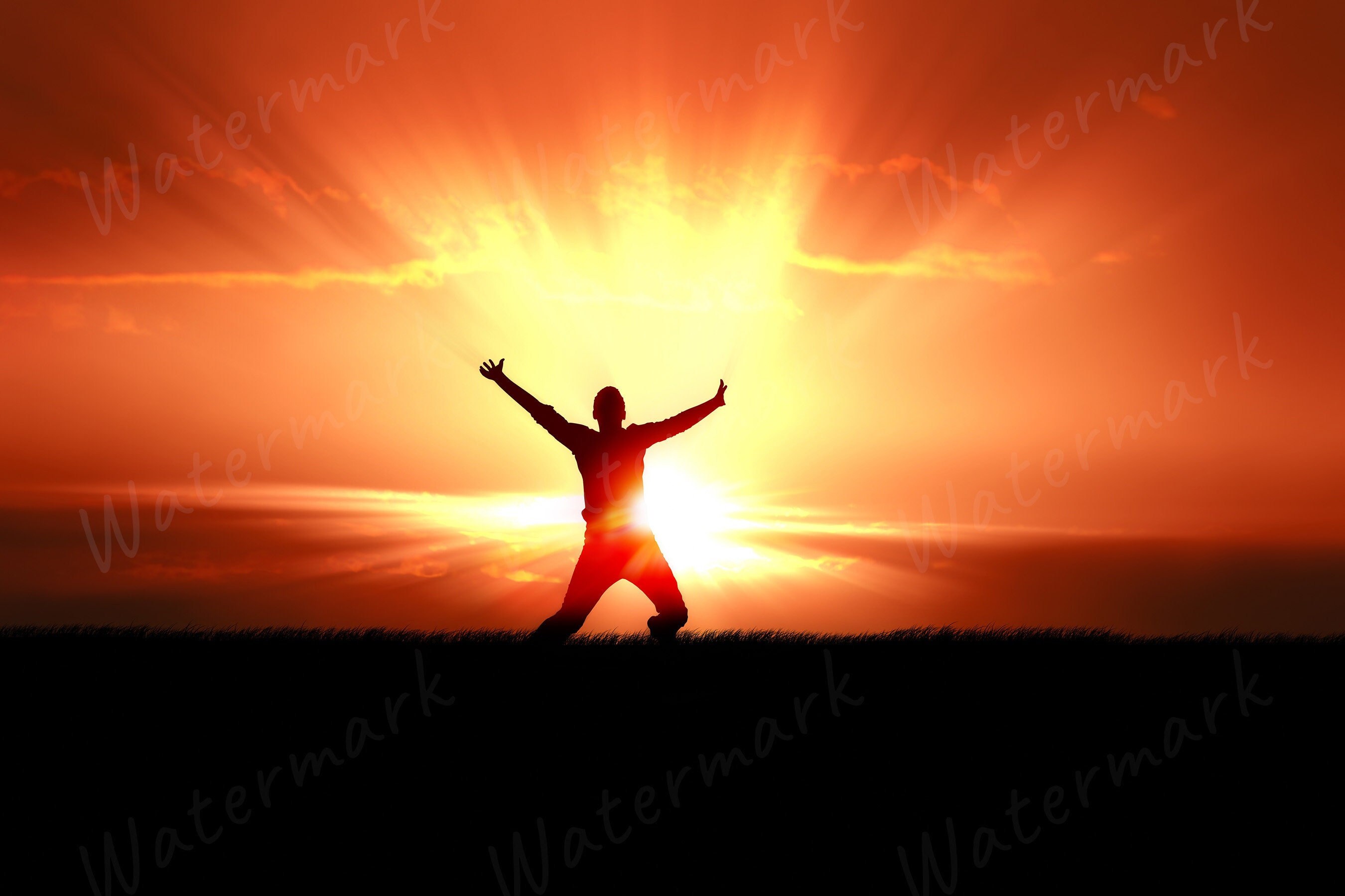 Man Jumping in the Sun Rays: Christian Faith Praise & Worship ...
