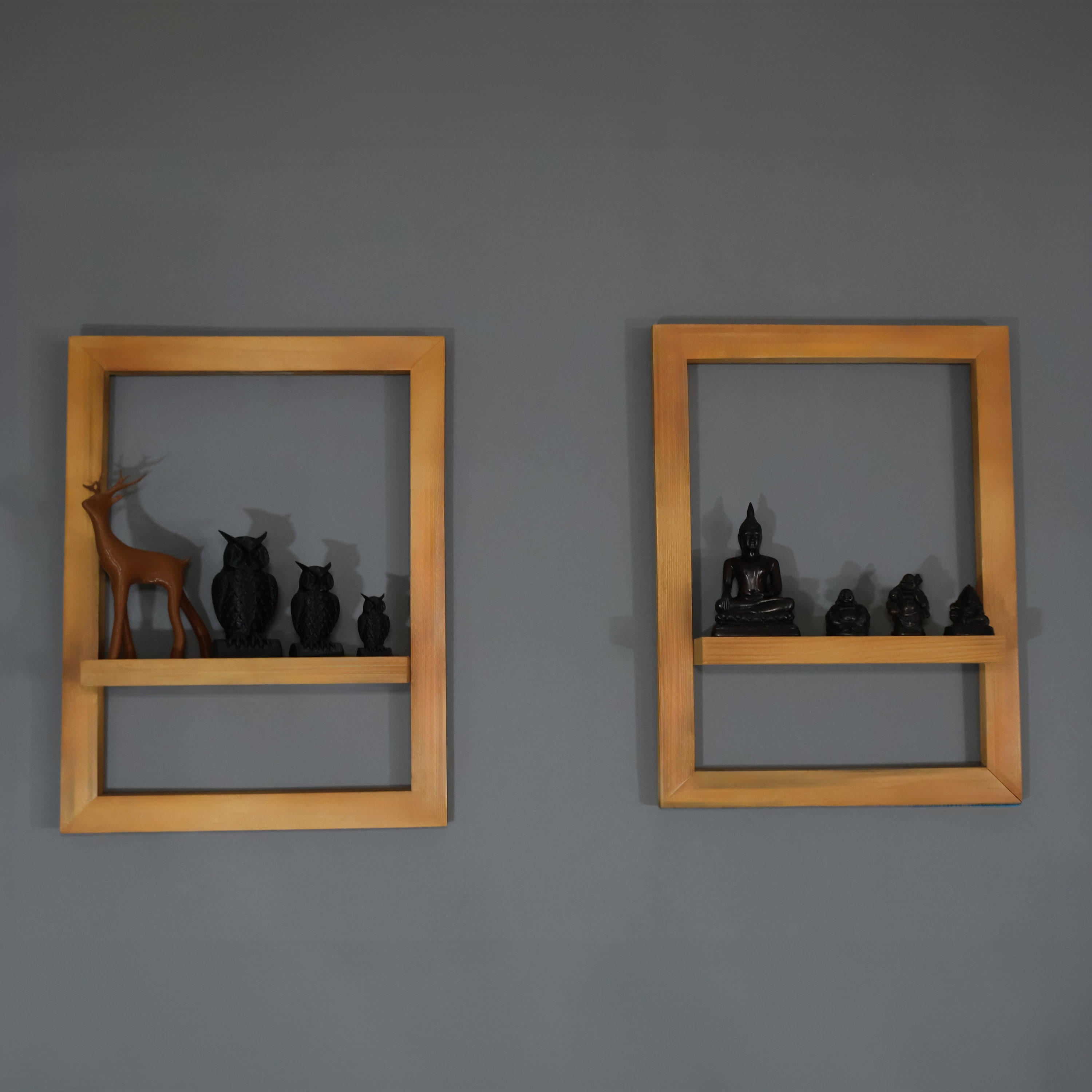 Wood Frame Set With 2 Shelves, Wall Frame Holder, Decorative Wooden ...