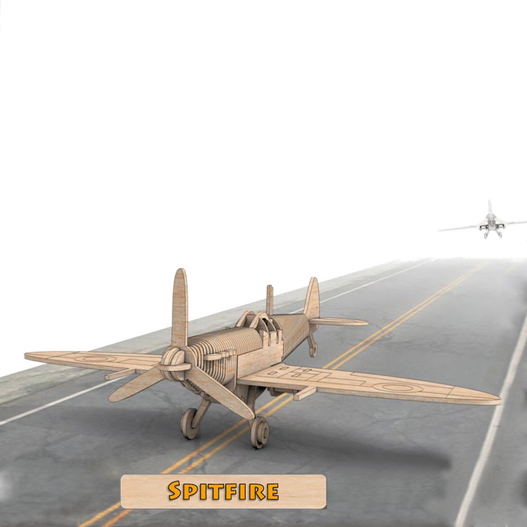 Wooden 3D Laser Cut Plane Model Spitfire 3D Puzzle - Etsy Canada
