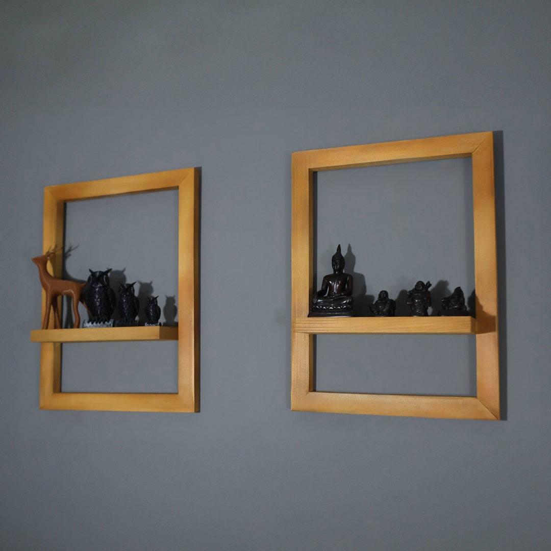 Wood Frame Set With 2 Shelves, Wall Frame Holder, Decorative Wooden ...