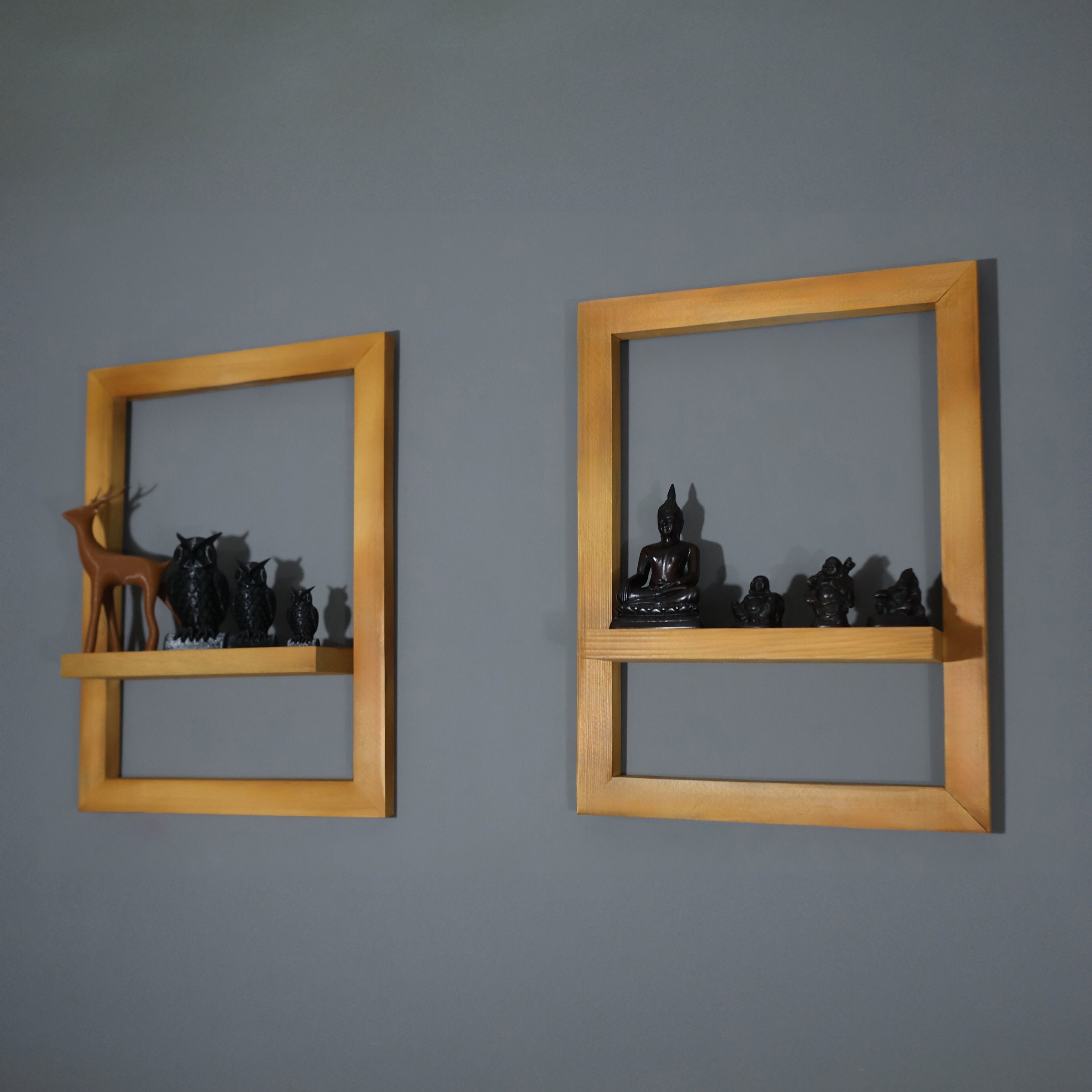 Wood Frame Set With 2 Shelves, Wall Frame Holder, Decorative Wooden ...