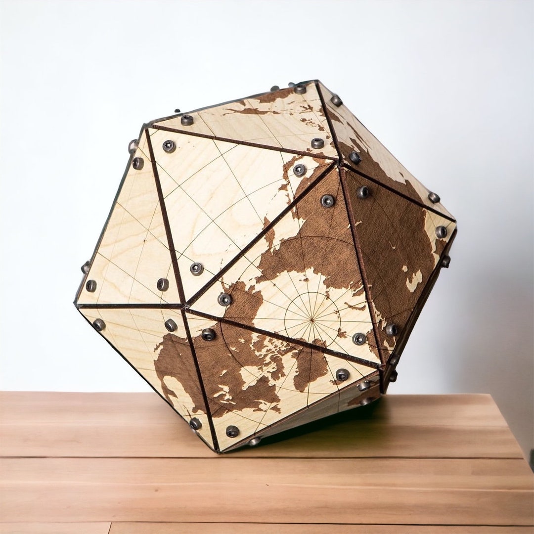 Wood Globe Decor, Dymaxion Projection World Map Natural Wood, World Map ...