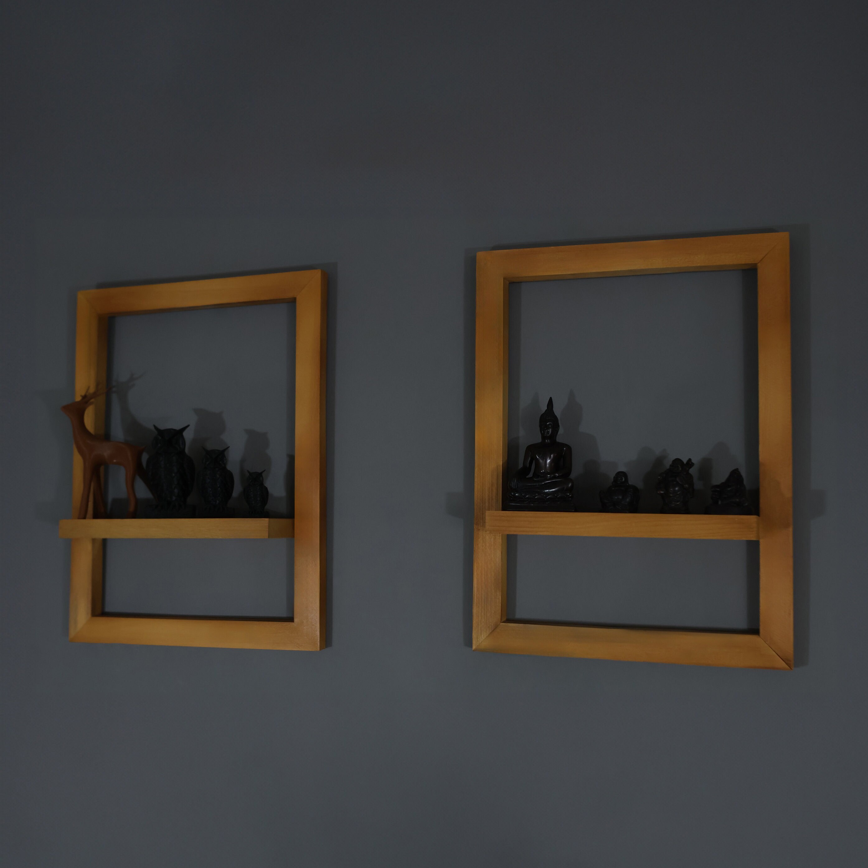 Wood Frame Set With 2 Shelves, Wall Frame Holder, Decorative Wooden ...