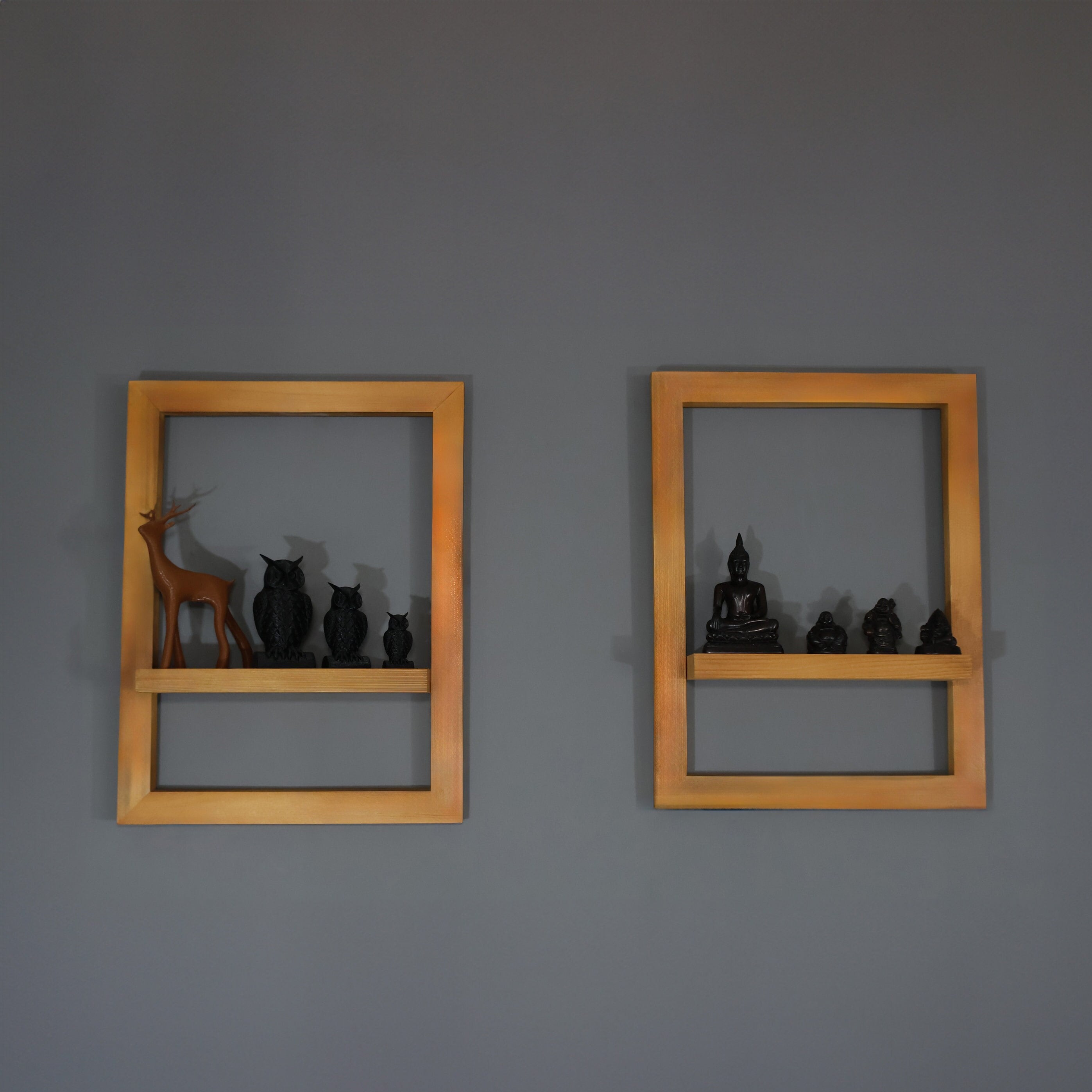 Wood Frame Set With 2 Shelves, Wall Frame Holder, Decorative Wooden ...