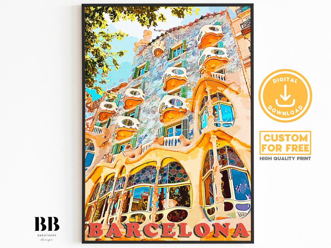 Barcelona Printable Vintage Travel Poster, Casa Batllo Print, Spain ...