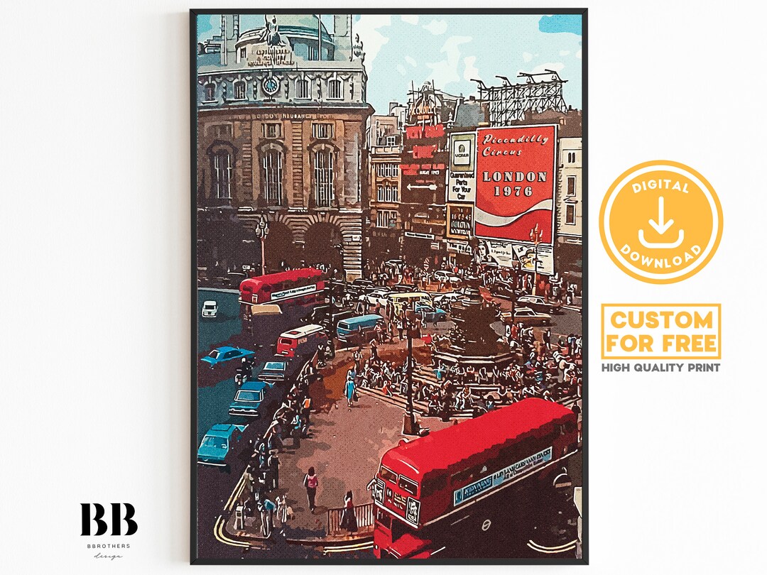 London Vintage Travel Poster, Piccadilly Circus Retro Poster, England ...