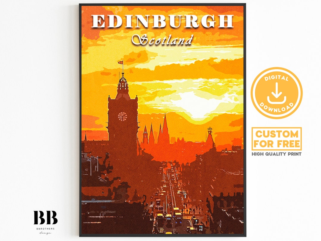 Edinburgh Travel Poster Scotland Travel Print Ediburgh - Etsy