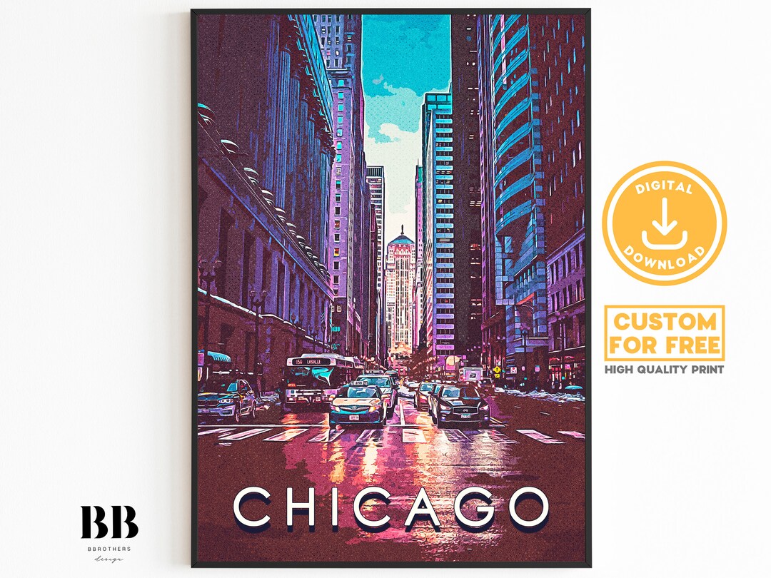 Printable Vintage Travel Poster, Chicago Streets Travel Print, Chicago ...