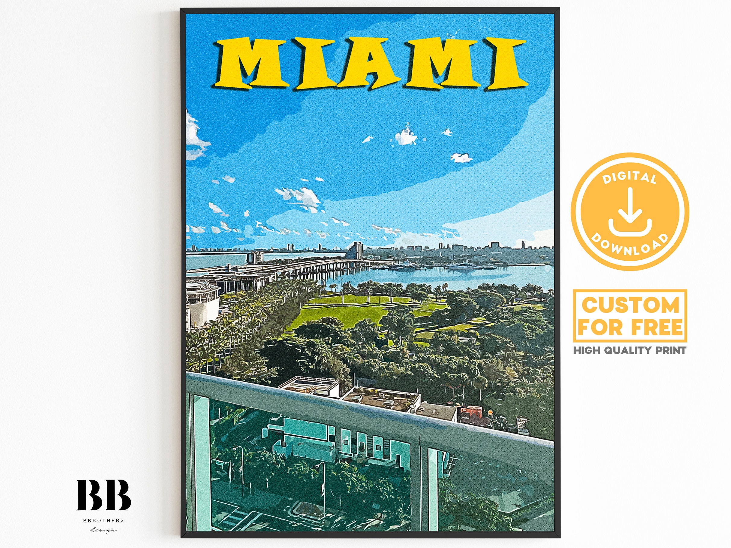 Vintage Miami Printable Travel Poster, Miami Skyline, Florida Travel ...