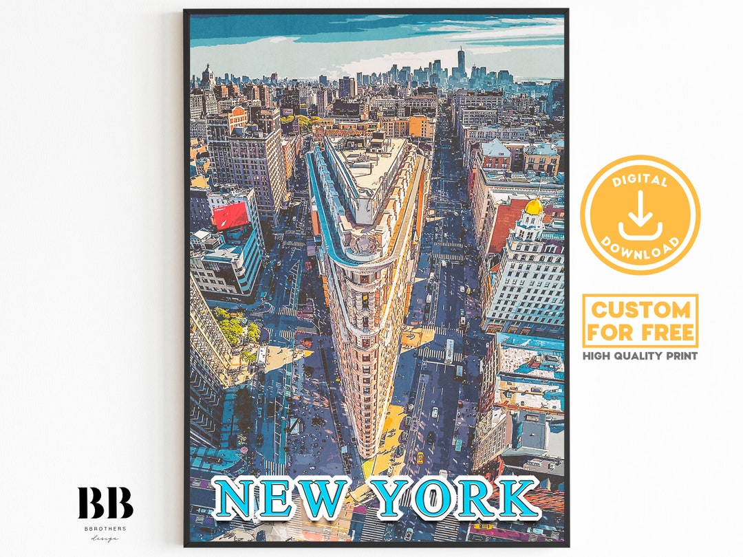 Flatiron Building Printable Vintage Travel Poster, New York Retro ...