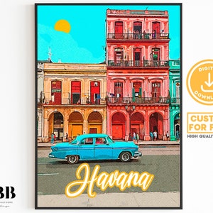 Havana Printable Vintage Travel Poster Cuba Souvenir Print - Etsy