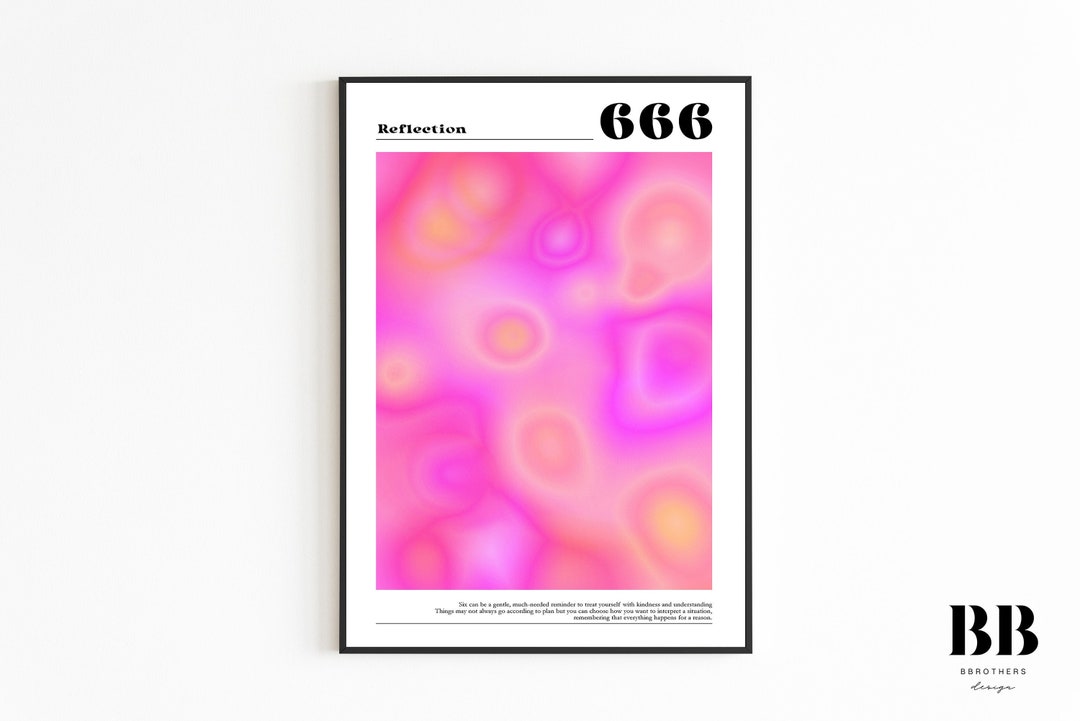 666 Print, 666 Angel Numbers Poster, Aura Gradient Art, Reflection ...