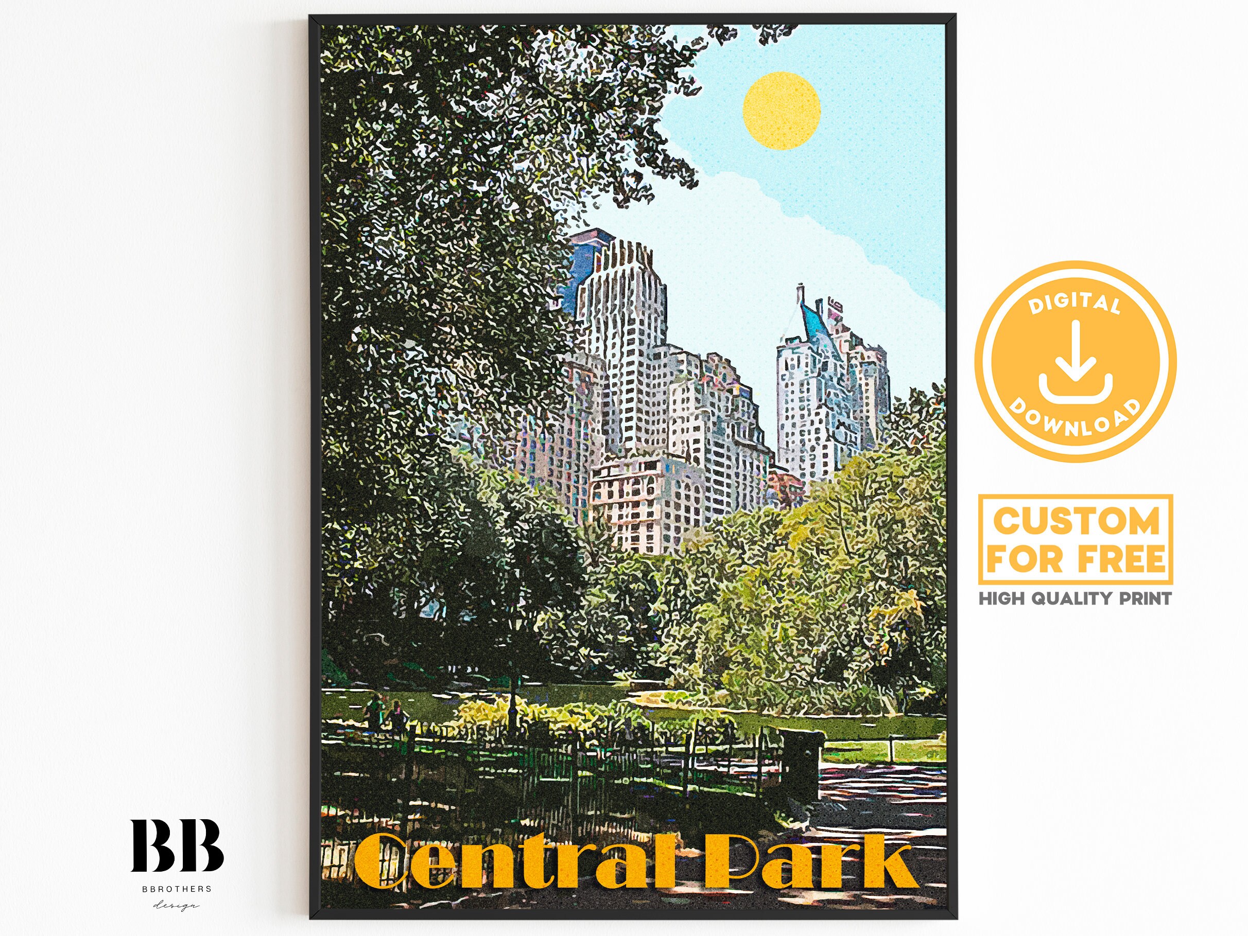 Printable Vintage Travel Poster Central Park Travel Print - Etsy