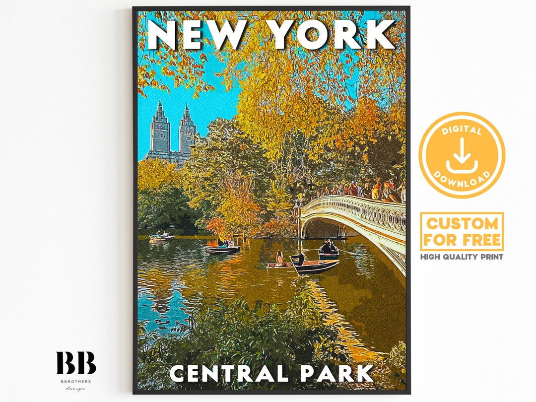 Central Park Printable Vintage Travel Poster, New York Wall Art ...