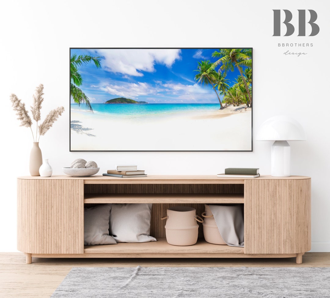 Tropical Palms Beach, Summer Tv Art, Paradise Beach, Beach Seascape ...