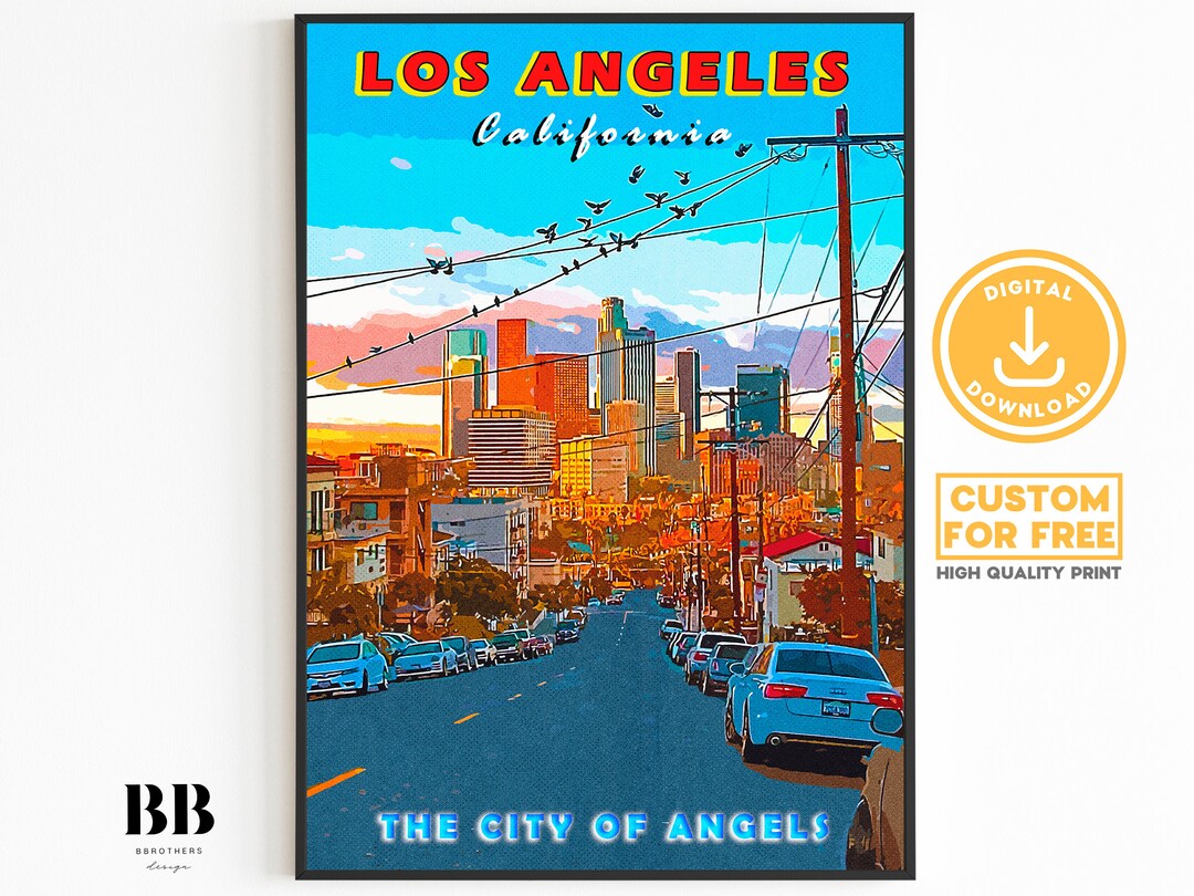 Los Angeles Downtown Travel Poster Los Angeles Sunset Skyline - Etsy