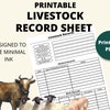 Printable Pig Record Sheet Minimal Ink Instant Download 8.5x11 PDF ...