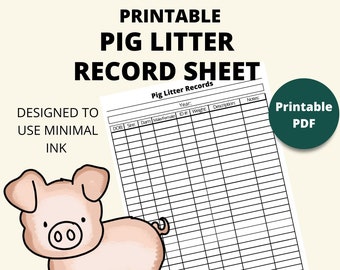 Printable Pig Record Sheet Minimal Ink | Instant Download | 8.5x11 PDF ...