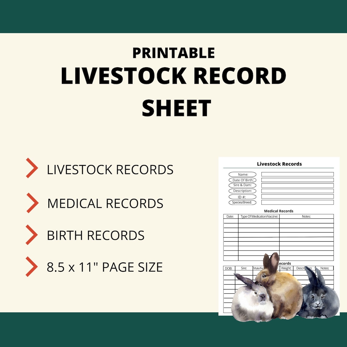 Printable Livestock Records Page | Instant Download | 8.5x11 PDF ...