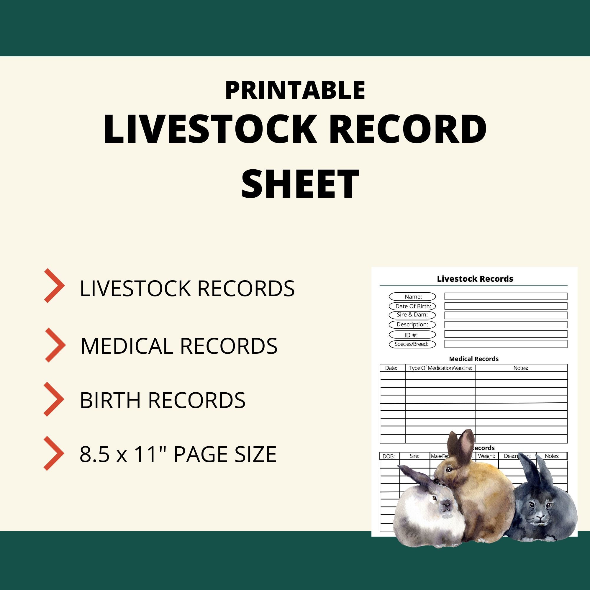 Printable Livestock Records Page | Instant Download | 8.5x11 PDF ...