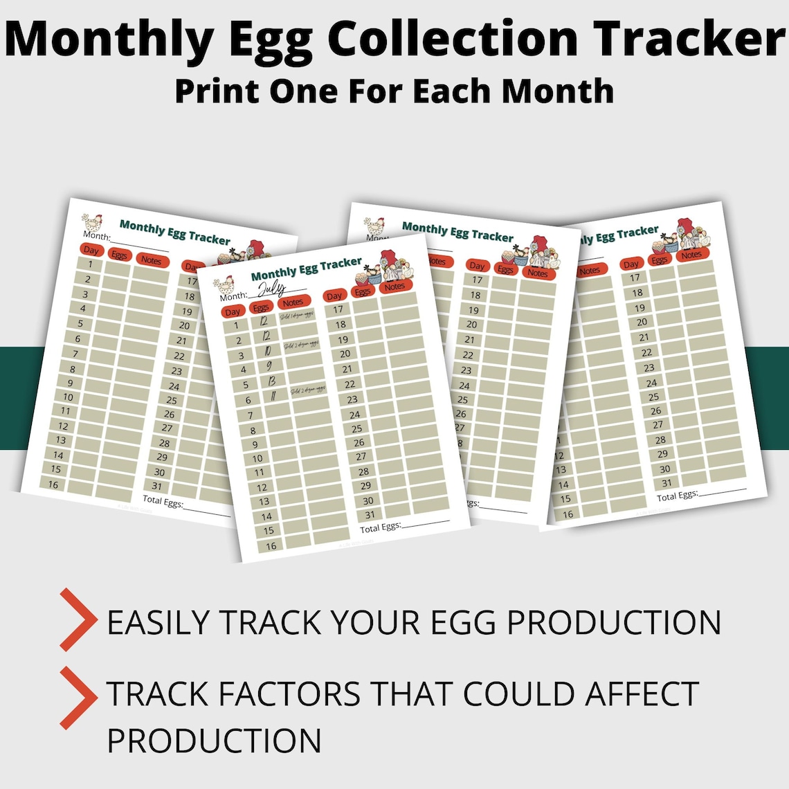 Printable Monthly Egg Collection Tracker | Instant Download | 8.5x11 ...