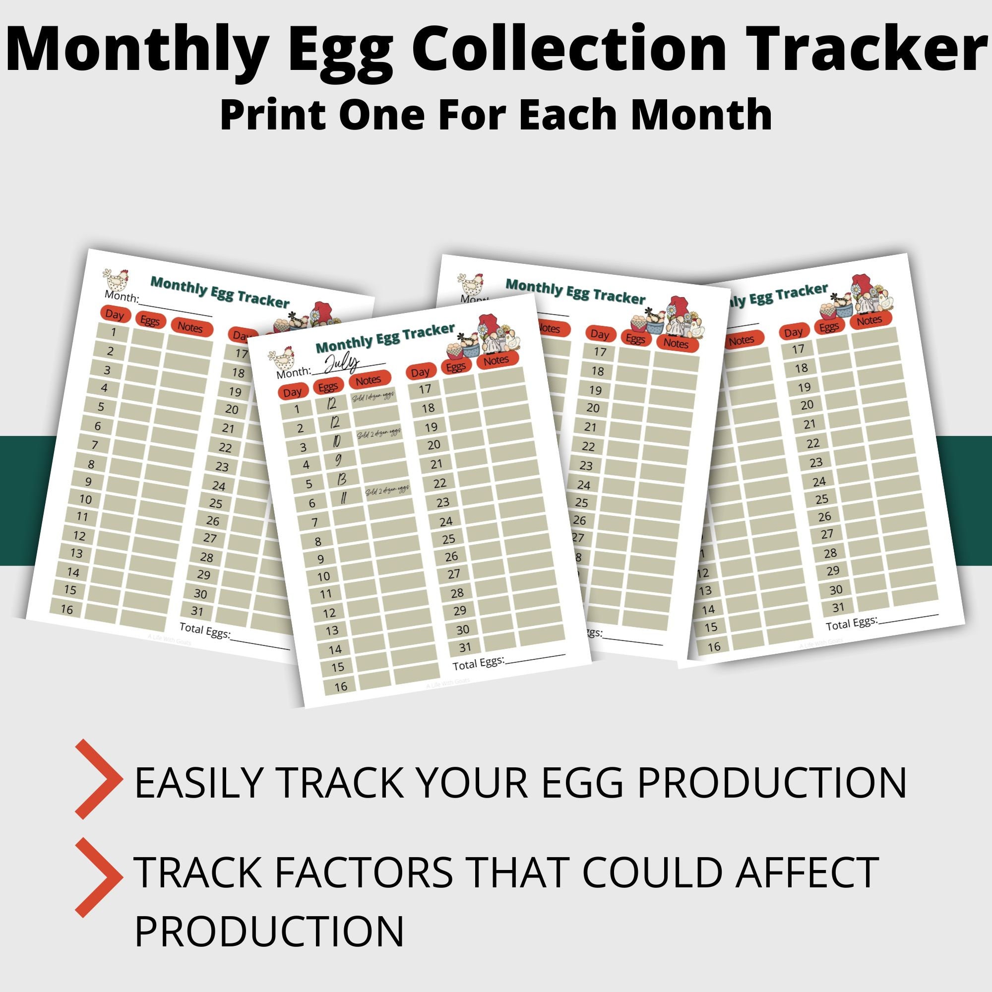 Printable Monthly Egg Collection Tracker | Instant Download | 8.5x11 ...
