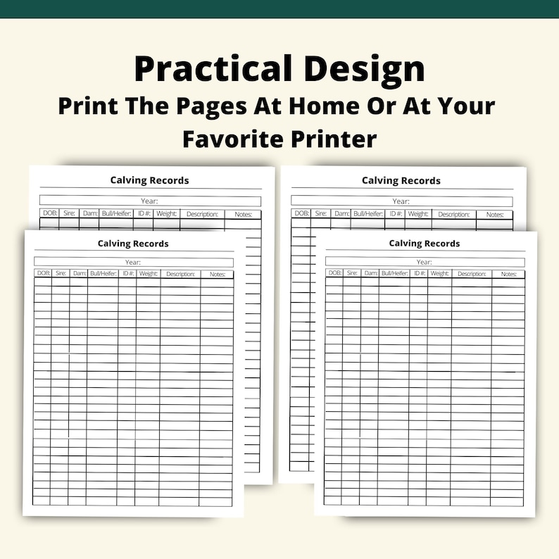 Minimal Ink Printable Calving Records Page | Instant Download | 8.5x11 ...