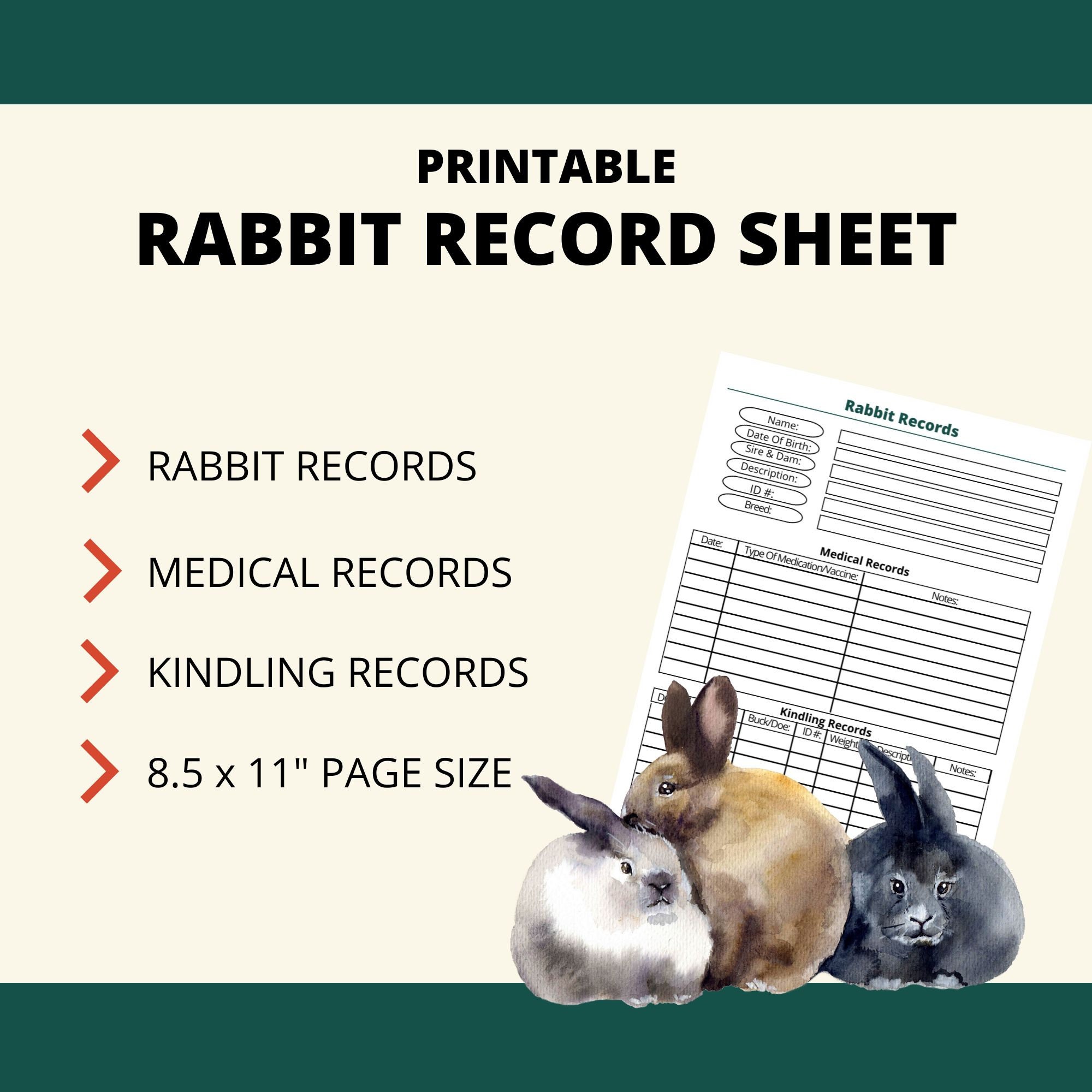 Minimal Ink Printable Rabbit Records Page | Instant Download | 8.5x11 ...