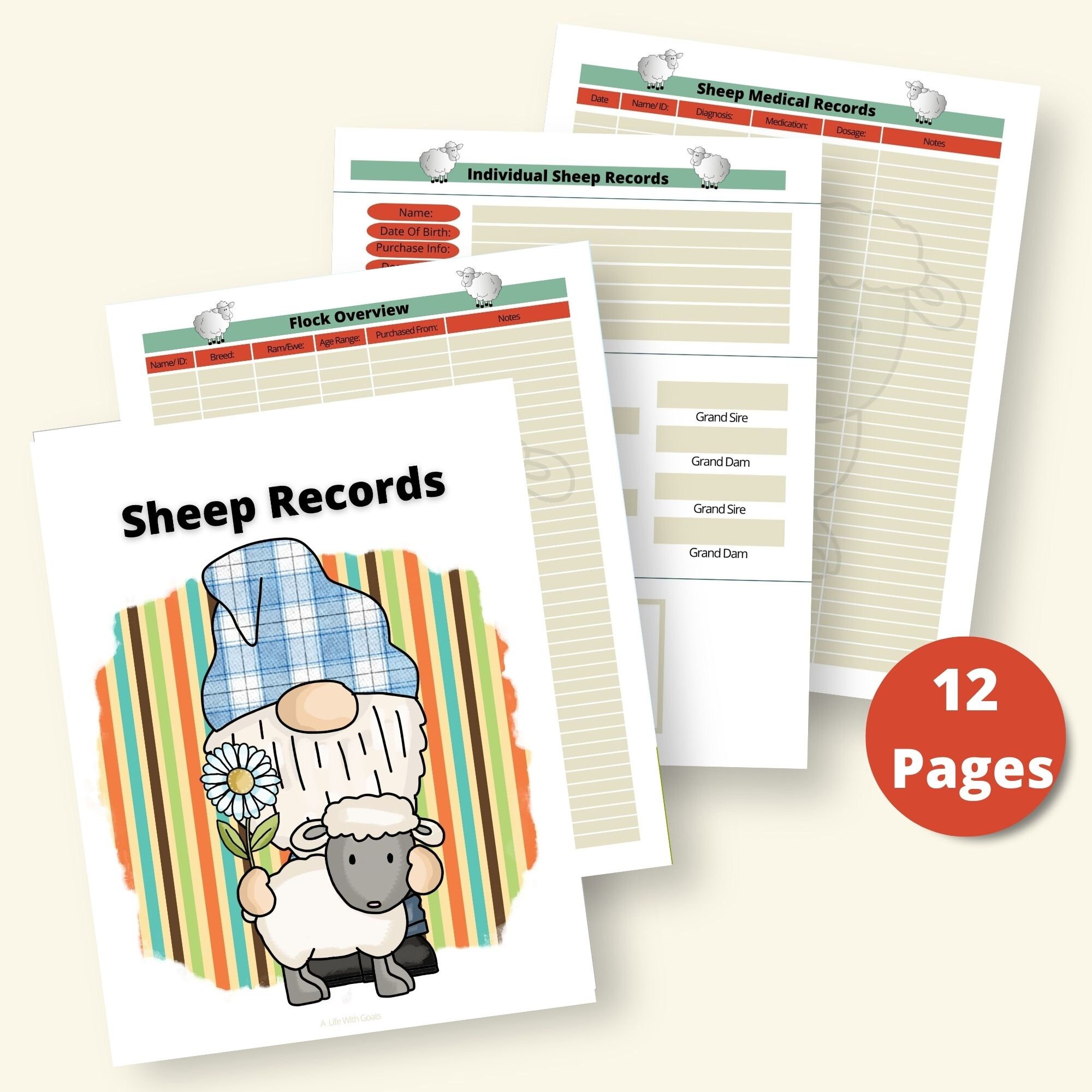 Printable Sheep Records Book Instant Download 8.5x11 PDF Homestead ...