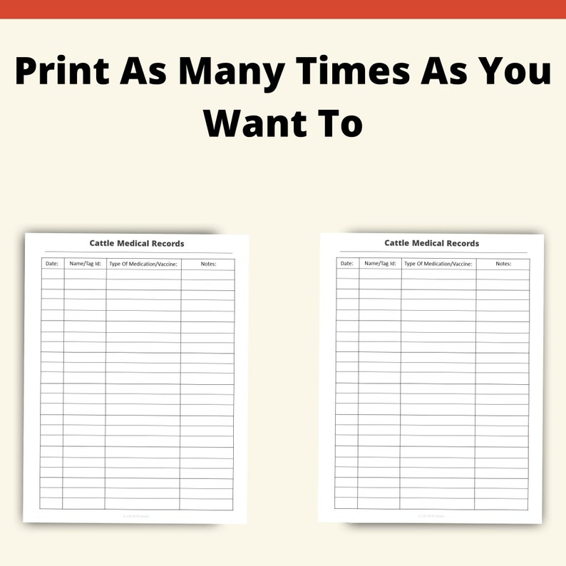 Printable Cattle Medical Records Page | Instant Download | 8.5x11 PDF ...