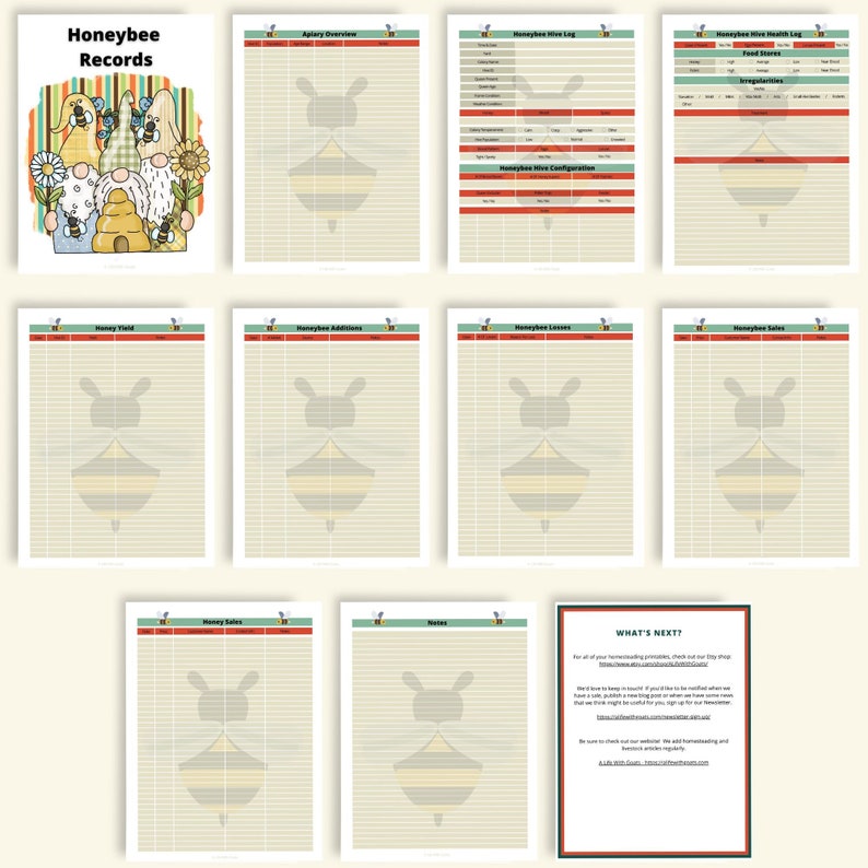 Printable Honeybee Records Book | Instant Download | 8.5x11 PDF ...