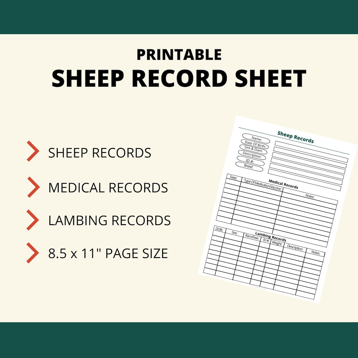 Minimal Ink Printable Sheep Records Page | Instant Download | 8.5x11 ...