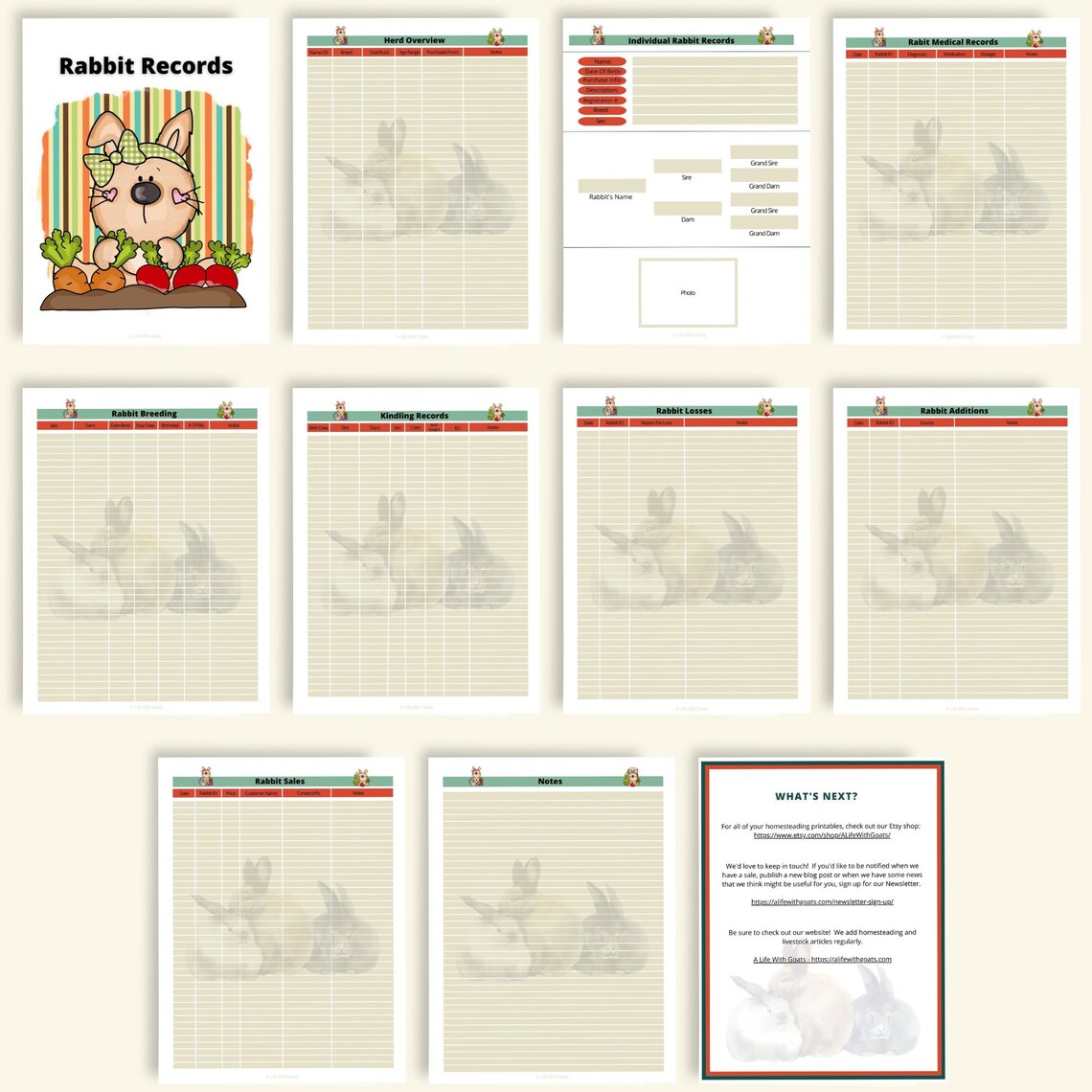 Printable Rabbit Records Book Instant Download 8.5x11 PDF Homestead ...