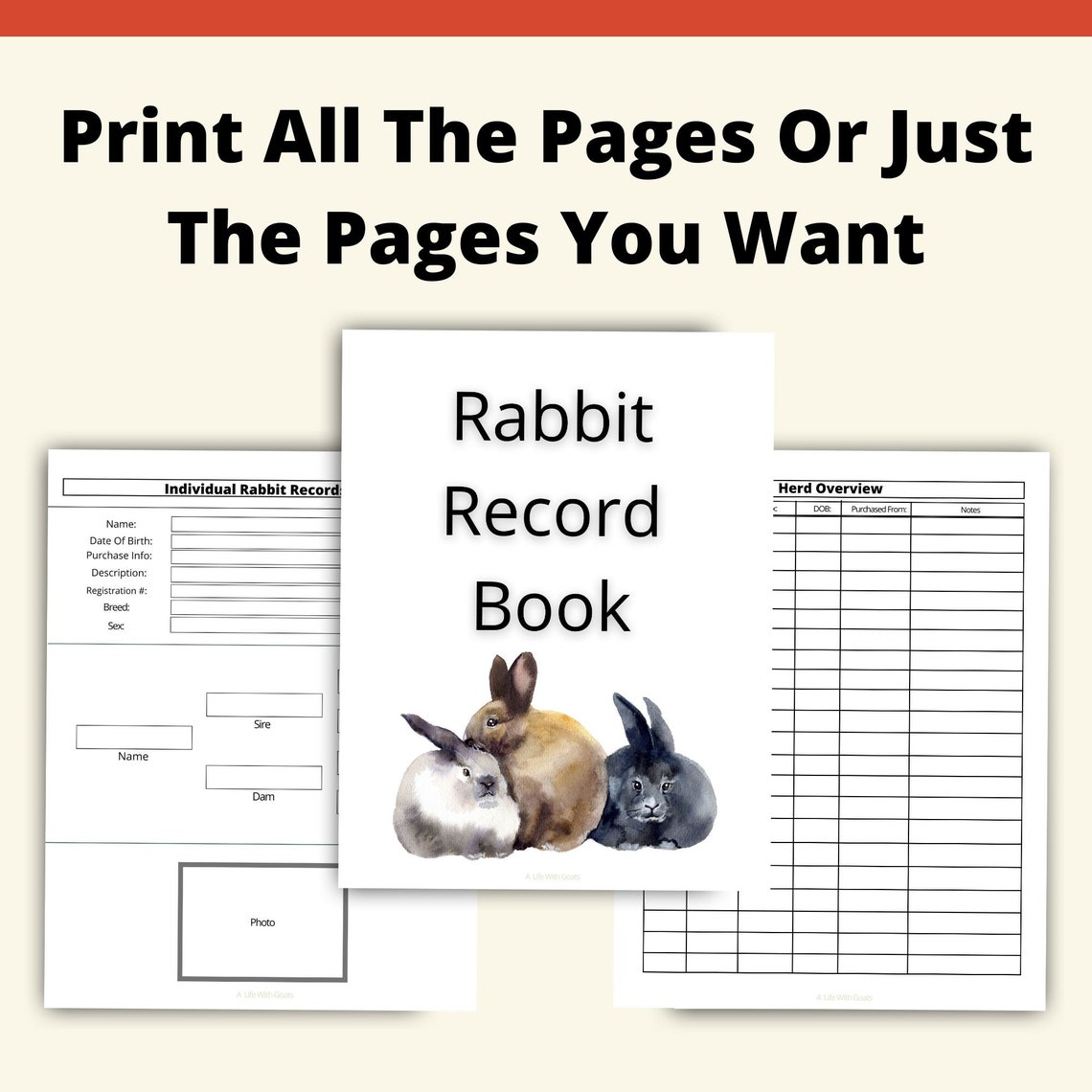 Minimal Ink Printable Rabbit Records Book | Instant Download | 8.5x11 ...