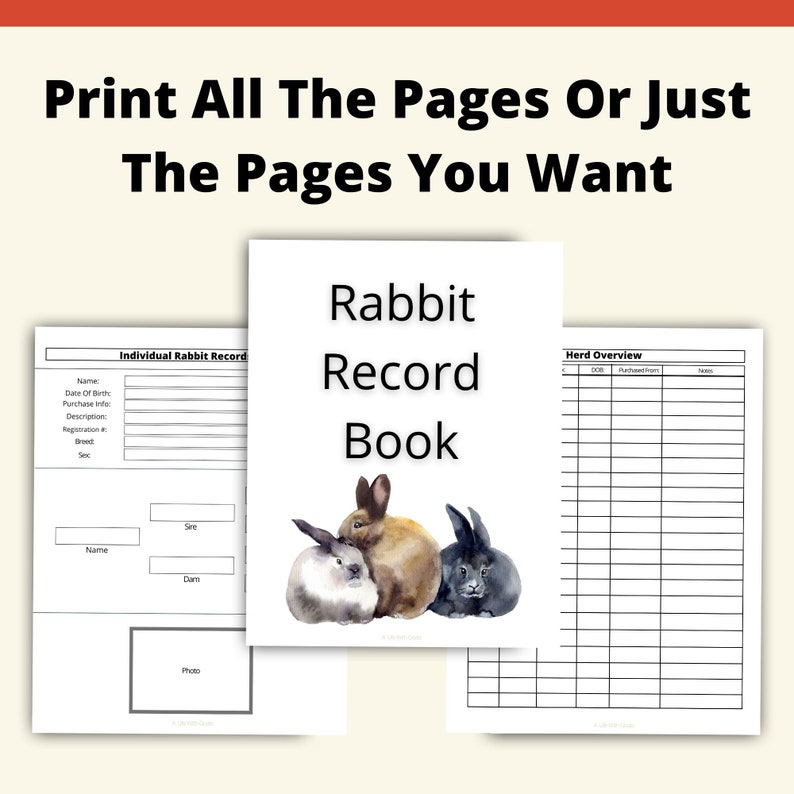 Minimal Ink Printable Rabbit Records Book | Instant Download | 8.5x11 ...