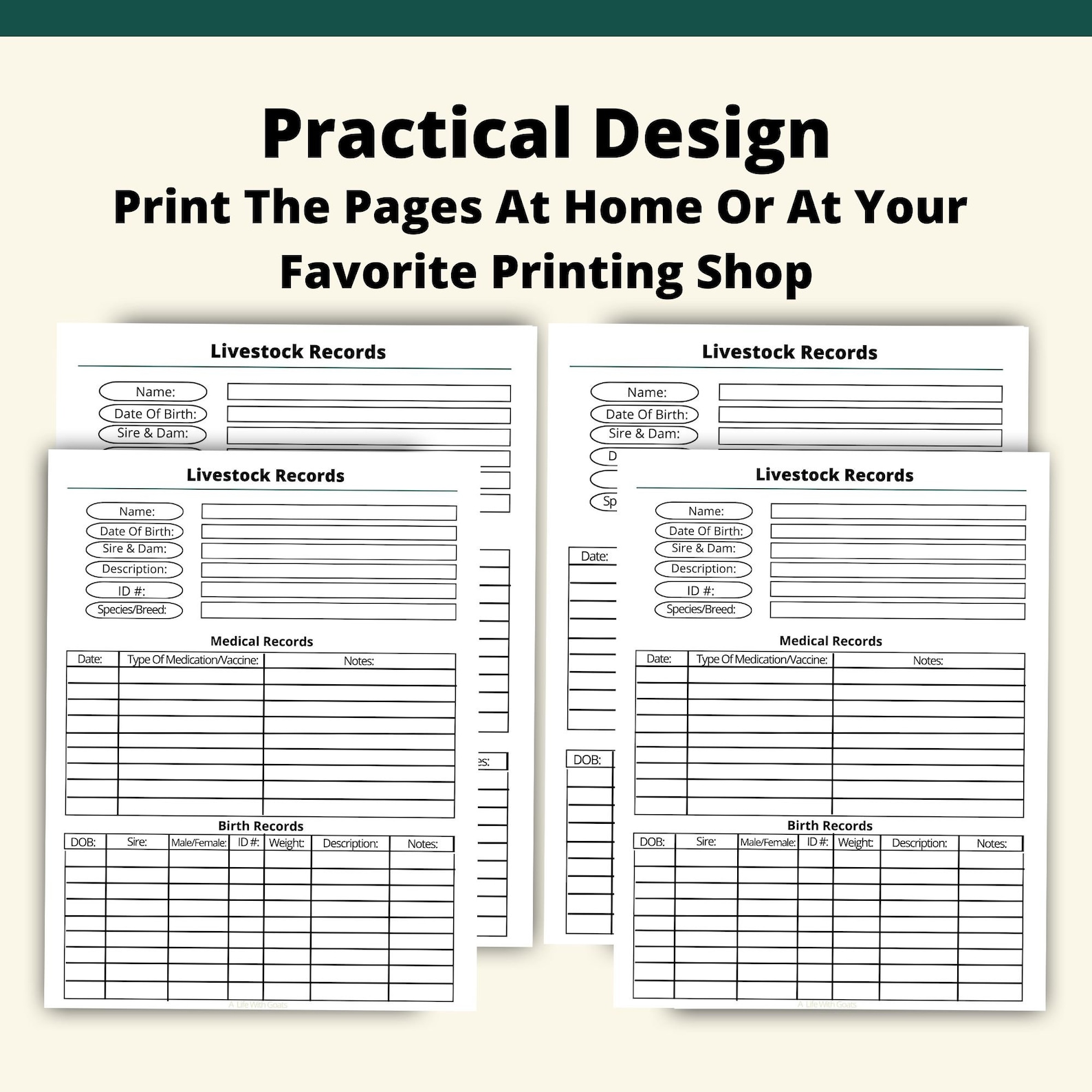 Printable Livestock Records Page | Instant Download | 8.5x11 PDF ...