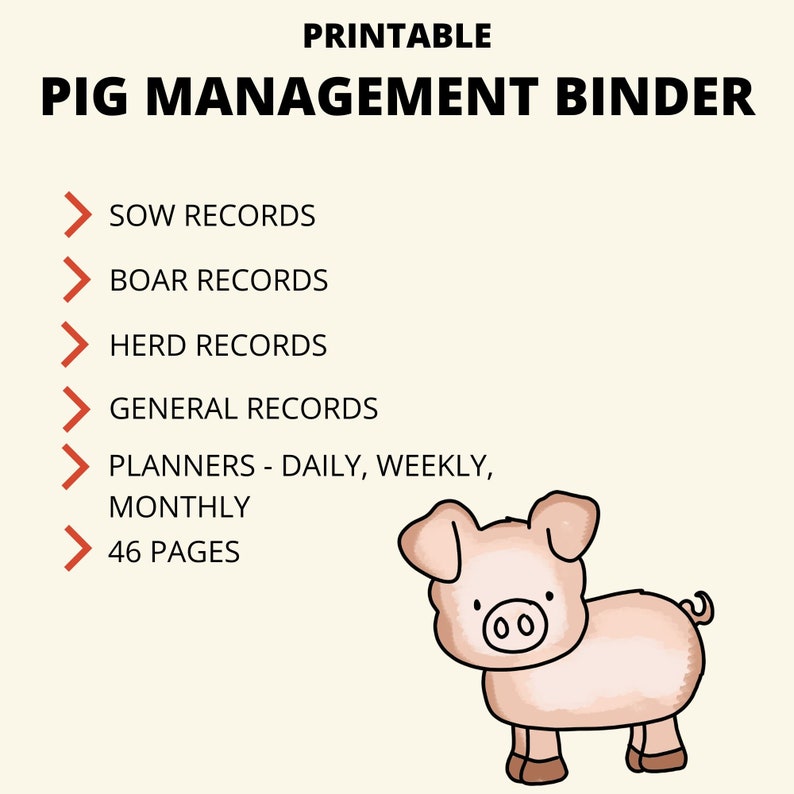 Printable Pig Management Binder Instant Download 8.5x11 PDF Pig Records ...