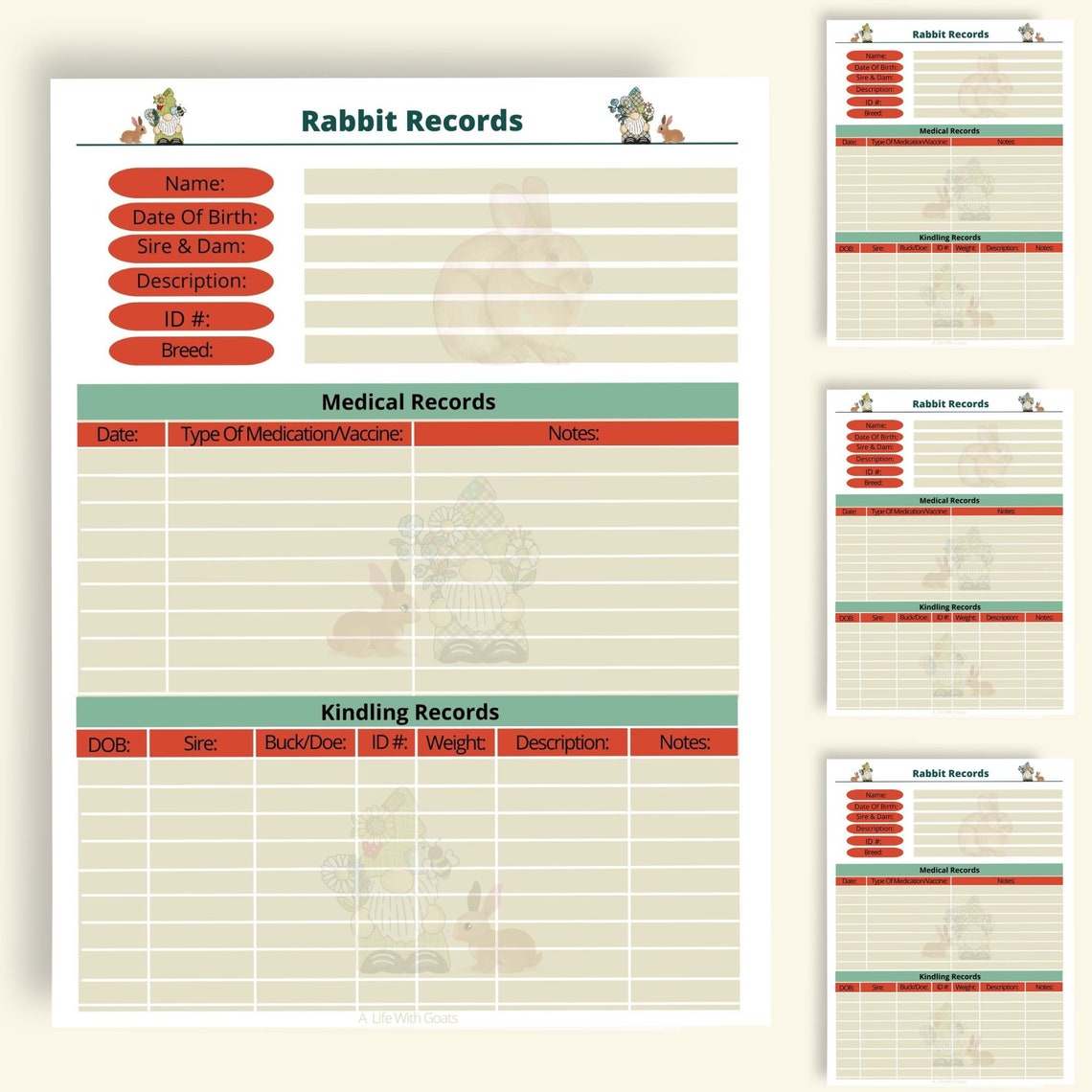 Printable Rabbit Records Page Instant Download 8.5x11 PDF - Etsy