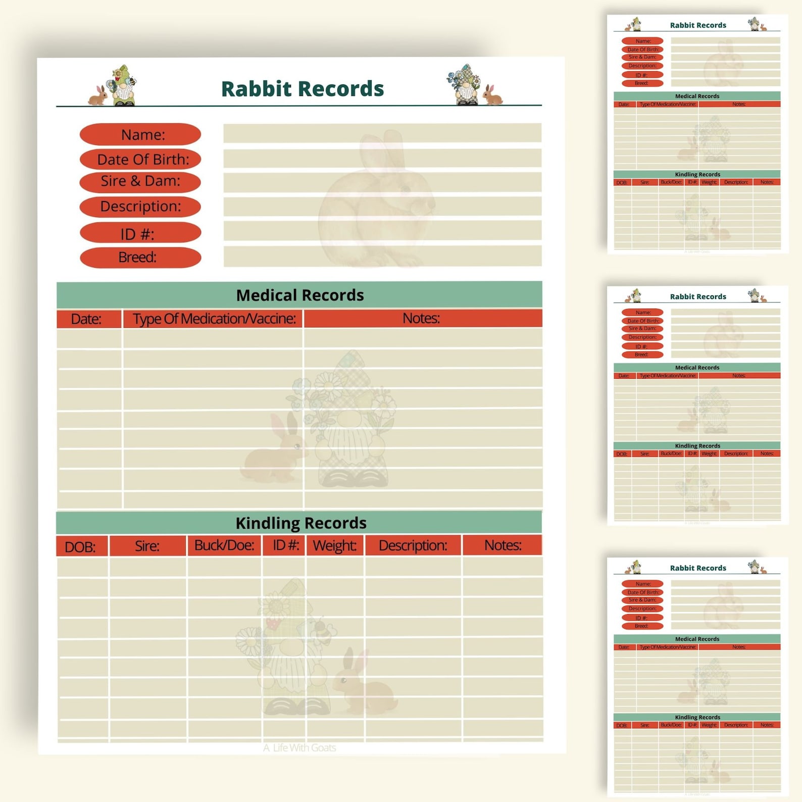 Printable Rabbit Records Page Instant Download 8.5x11 PDF - Etsy