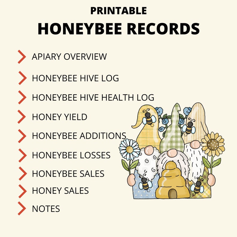 Printable Honeybee Records Book Instant Download 8.5x11 PDF Homestead ...