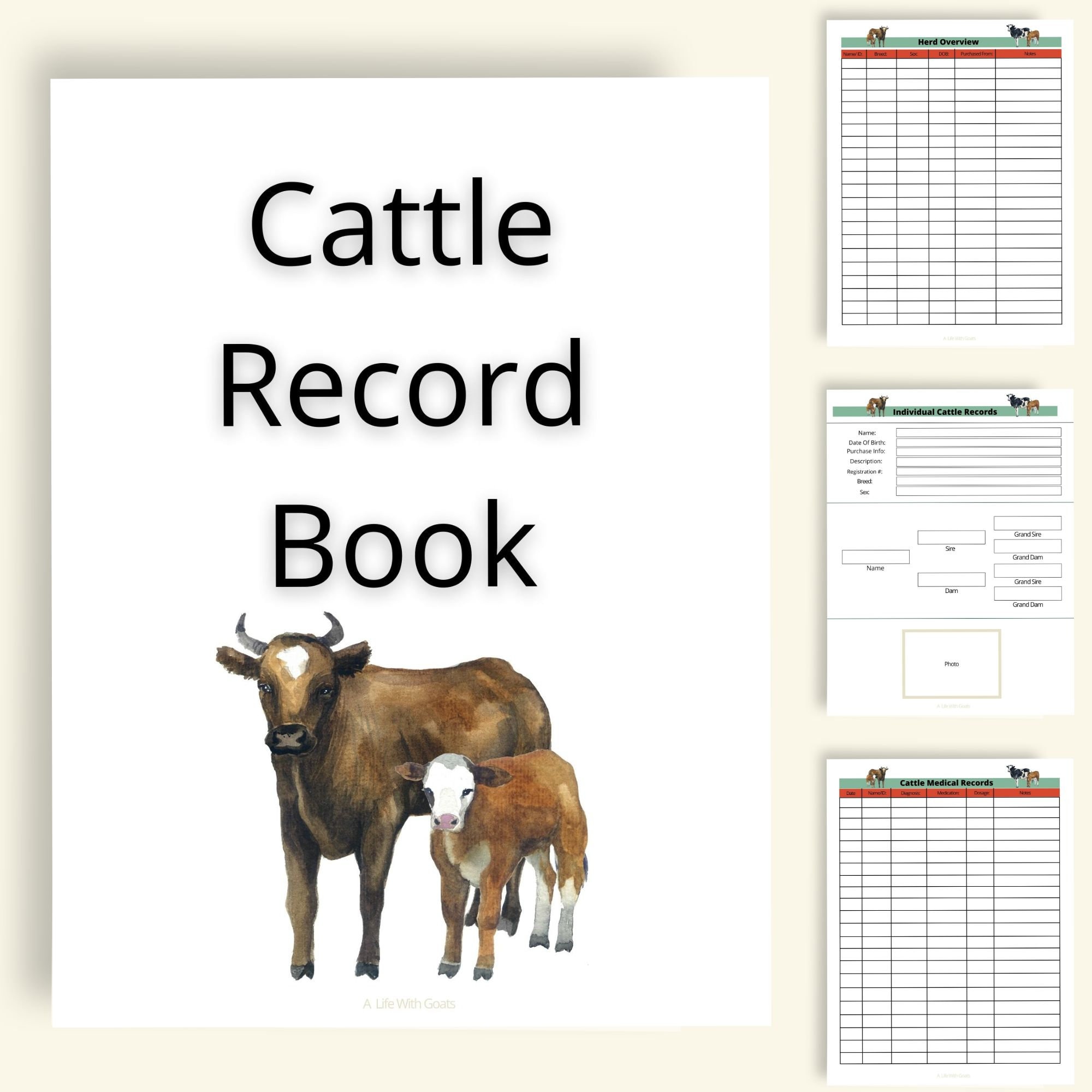 Printable Minimal Ink Cattle Records Book Instant Download 8.5x11 PDF ...